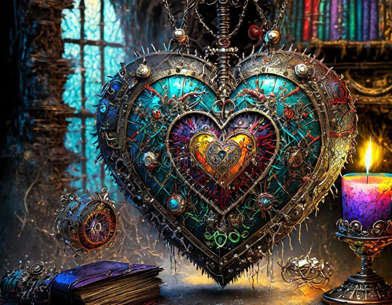 A Multicolored Patchwork, Gothic, Steampunk, Cyberpunk Heart with One ...