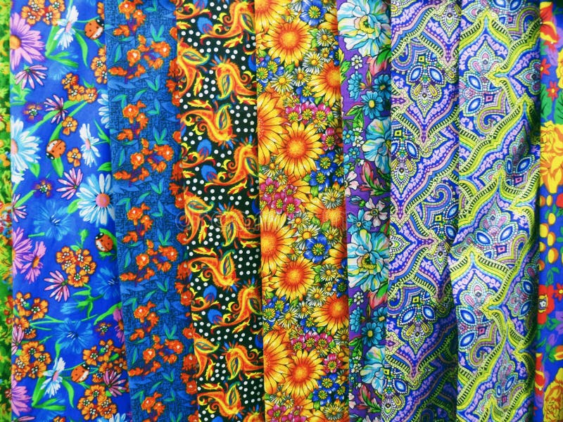 Multicolored Patterns on Fabric Texture Stock Photo - Image of ...