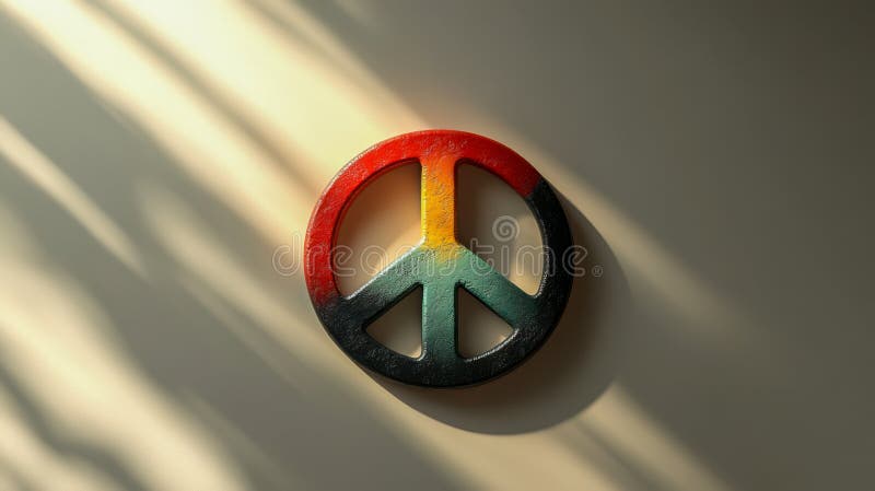 Multicolored Peace Symbol Casting Shadow on a Wall in Sunlight Stock ...