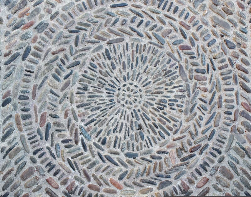 Multicolored Pebble Paved Road, Round Geometric Pattern Underfoot in ...