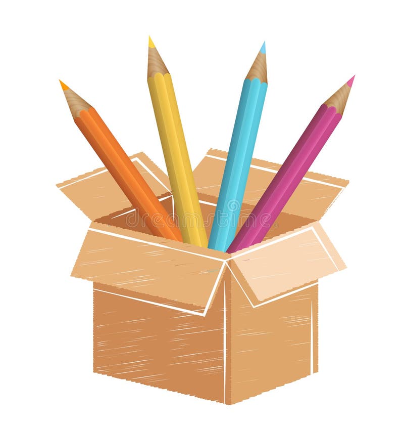 Pencils Box Isolated White Stock Illustrations – 272 Pencils Box ...