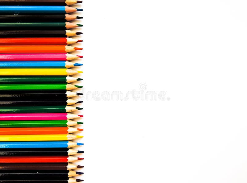 Multicolored Pencils of the Same Size Lie Flat on White Paper Stock ...