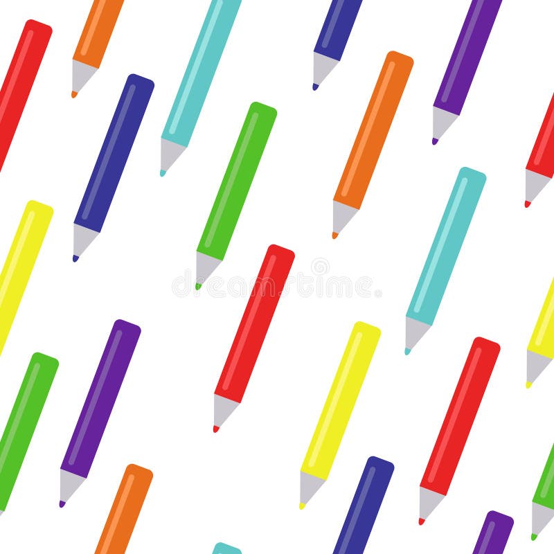 Multicolored Pencils Seamless Pattern, Bright Pencils of Rainbow Colors ...
