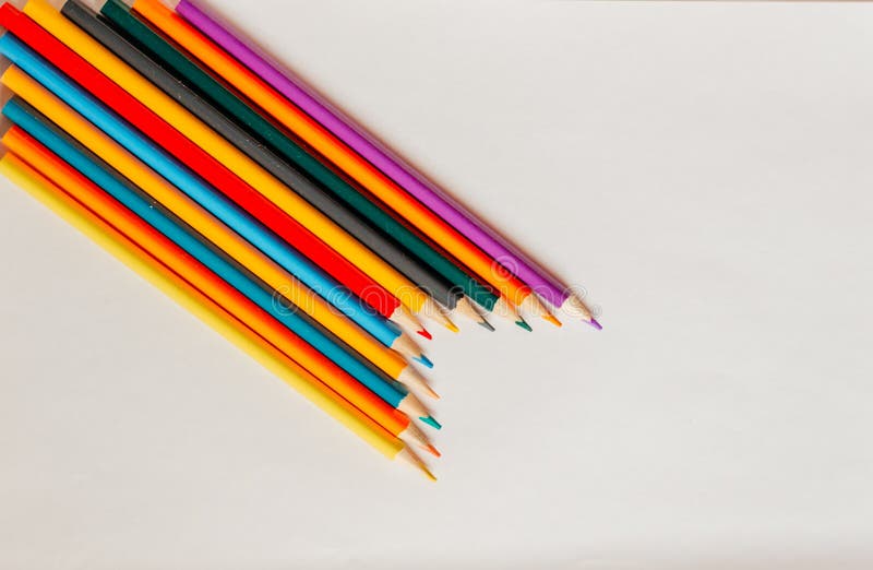 Multicolored Pencils Side View on White Background Stock Photo - Image ...