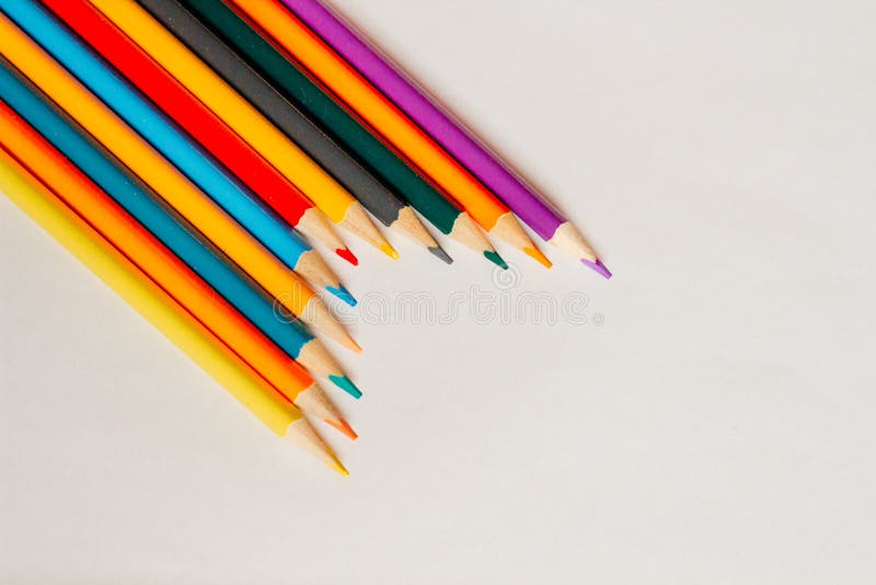 Multicolored Pencils Side View on White Background Stock Photo - Image ...