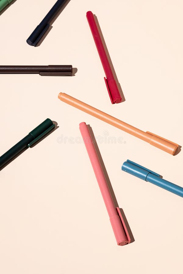 Multicolored Pens Layout. Stationery Collection Stock Image - Image of ...