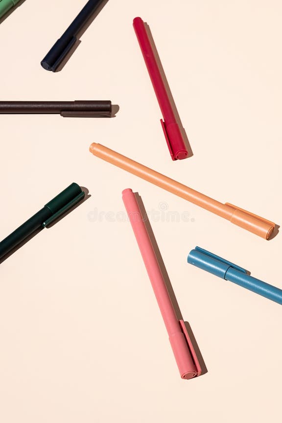 Multicolored Pens Layout. Stationery Collection Stock Image - Image of ...