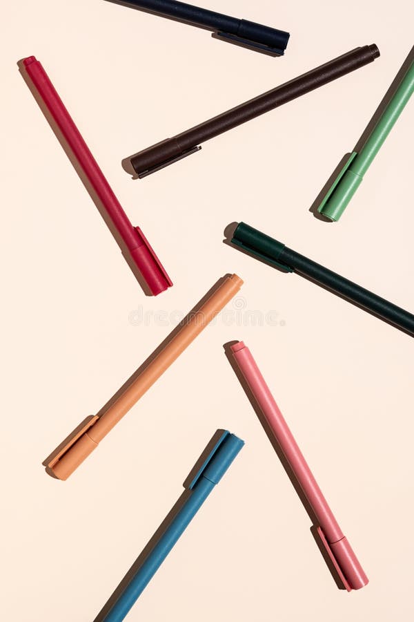 Multicolored Pens Layout. Stationery Collection Stock Image - Image of ...