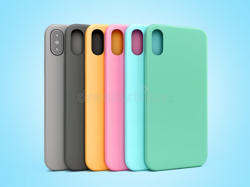 Multicolored Phone Cases Presentation for Showcase 3d Render on Blue ...