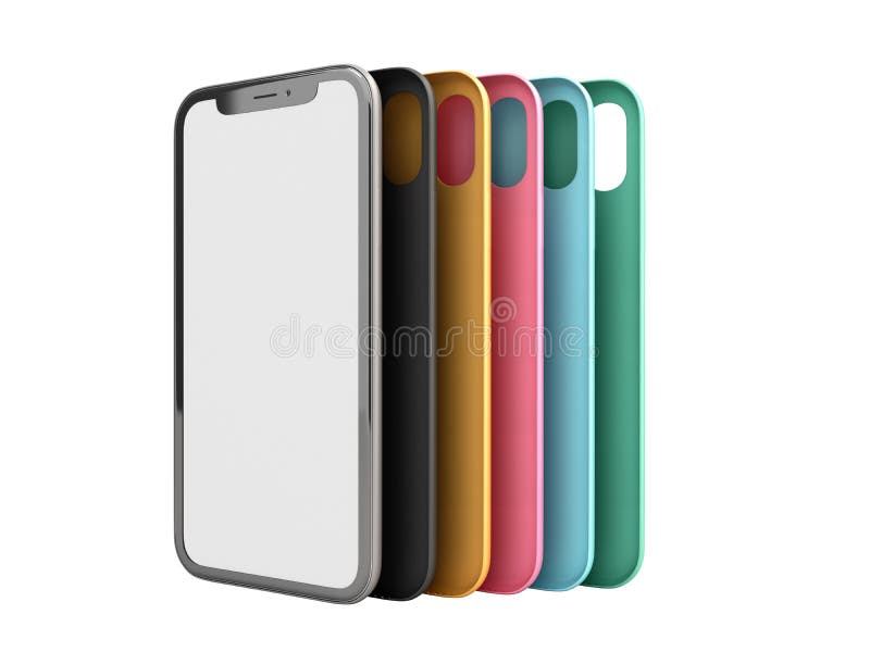 Multicolored Phone Cases Presentation for Showcase 3d Render on White ...