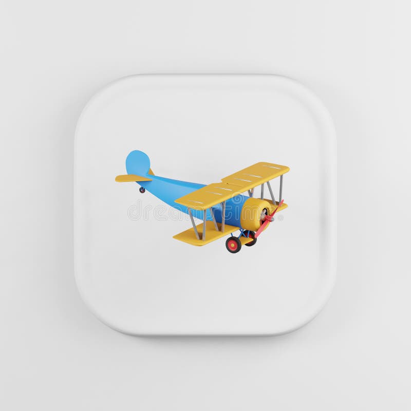 Multicolored Plane Icon. 3d Rendering White Square Button Key, Interface Ui Ux Element Stock ...