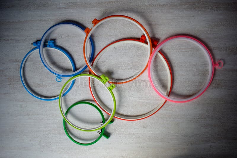 Multicolored Plastic Embroidery Hoops for Creative Art on a Light ...