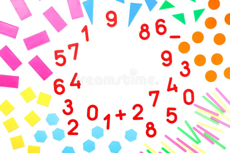 Multicolored Plastic Figures and Numbers on a White Background ...