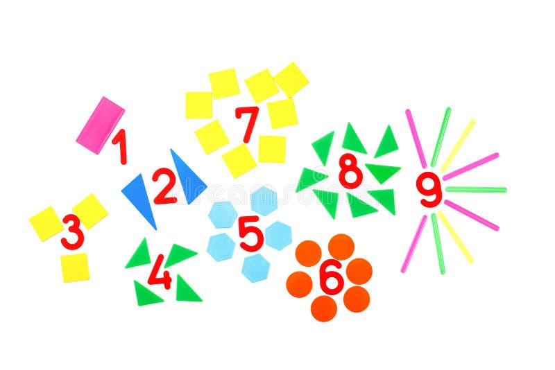 Multicolored Plastic Figures and Numbers on a White Background ...