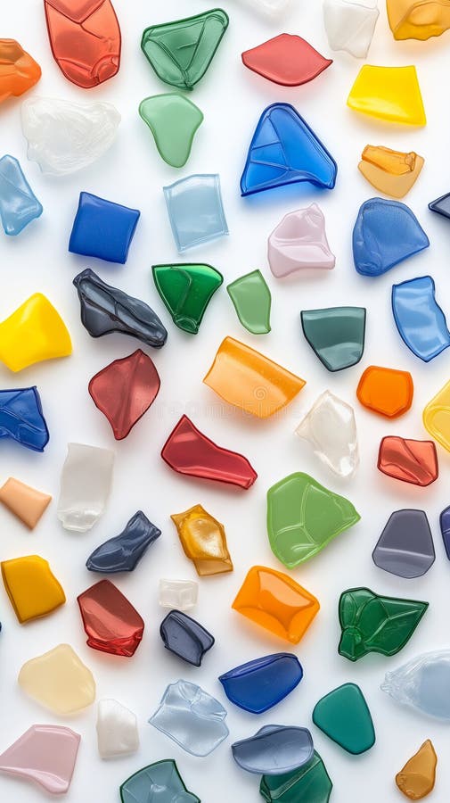 Multicolored Plastic Fragments Dispersing Across White Surface ...