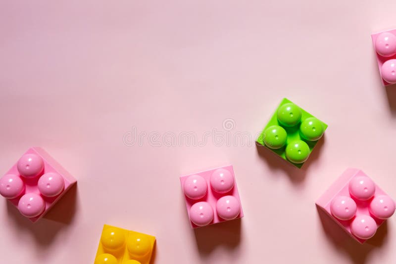 Multicolored Plastic Kids Constructor on Blue Background. Colored ...