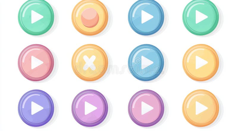 Multicolored Play Buttons - Assorted Icons for Media Playback. Stock ...