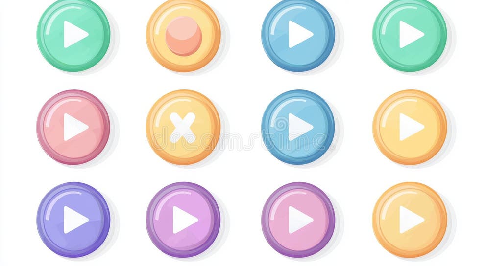 Multicolored Play Buttons - Assorted Icons for Media Playback. Stock ...