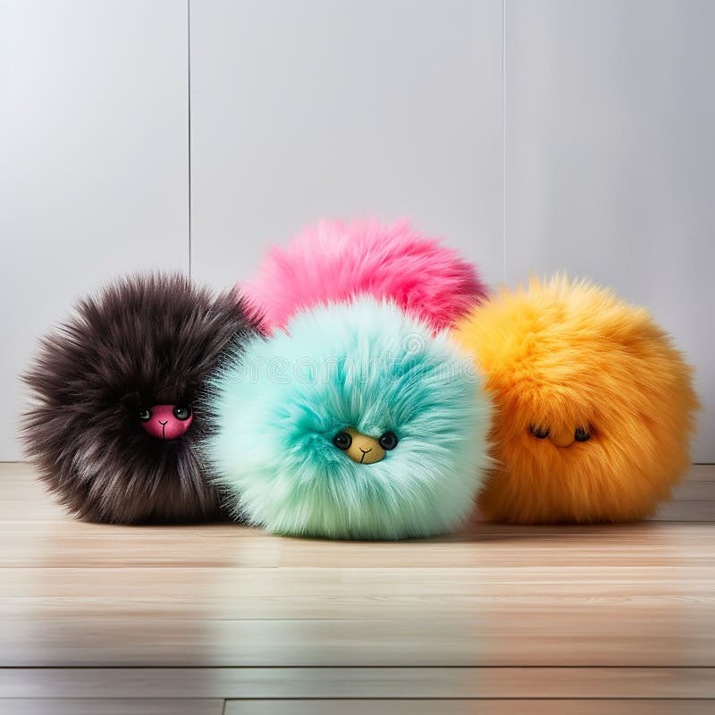 Multicolored Plush Balls - Pompoms with Long Fur Stock Illustration ...