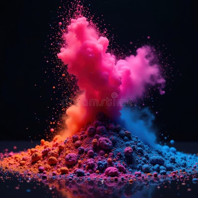 Multicolored Powder Eruption, Stark Black Contrast, Burst, Neon Stock ...
