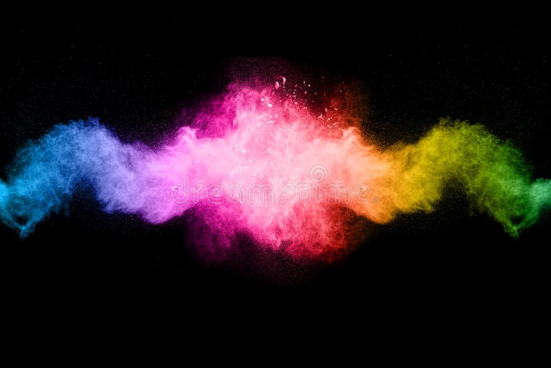 Multicolored Powder Explosion Cloud Isolated on Black Background Stock ...