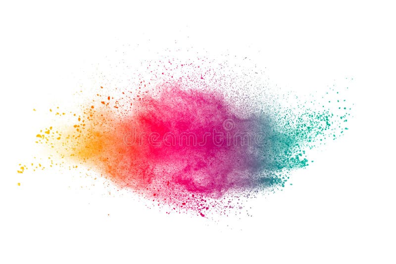 Multicolored Powder Explosion on White Background. Colored Cloud Stock ...