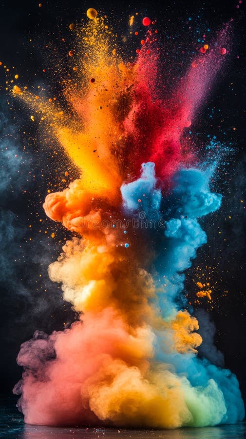 Multicolored Powder Paint Exploding and Creating Colorful Smoke Against ...