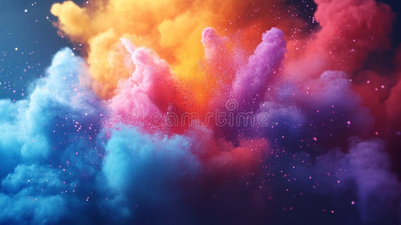 Multicolored Powder Particles Exploding and Forming a Vibrant Cloud ...