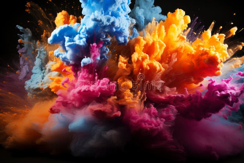 Multicolored Powder, Smoke and Ink Explode on a Black Background ...