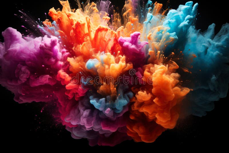 Multicolored Powder, Smoke and Ink Explode on a Black Background ...