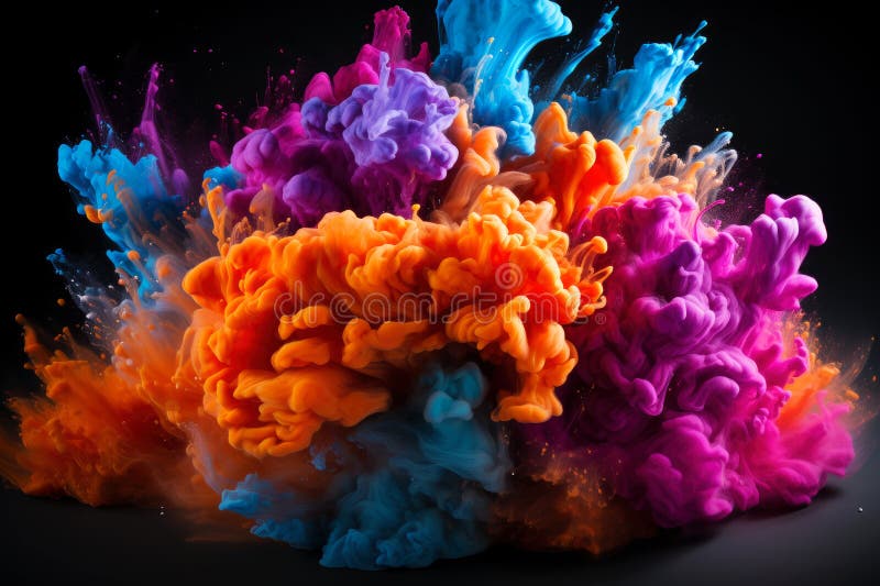 Multicolored Powder, Smoke and Ink Explode on a Black Background ...