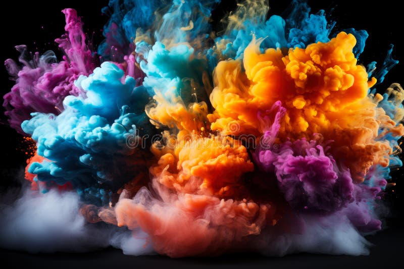 Multicolored Powder, Smoke and Ink Explode on a Black Background ...