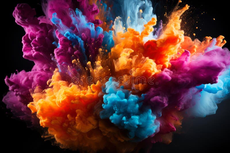 Multicolored Powder, Smoke and Ink Explode on a Black Background ...