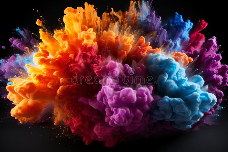Multicolored Powder, Smoke and Ink Explode on a Black Background ...