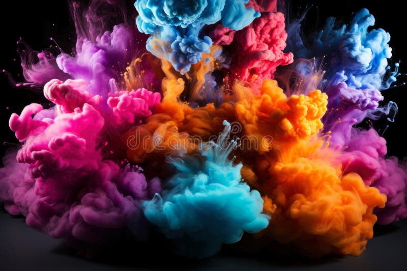 Multicolored Powder, Smoke and Ink Explode on a Black Background ...