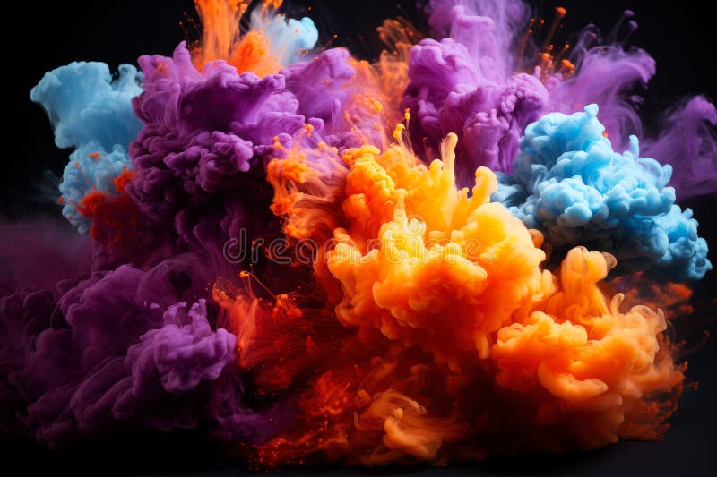 Multicolored Powder, Smoke and Ink Explode on a Black Background ...