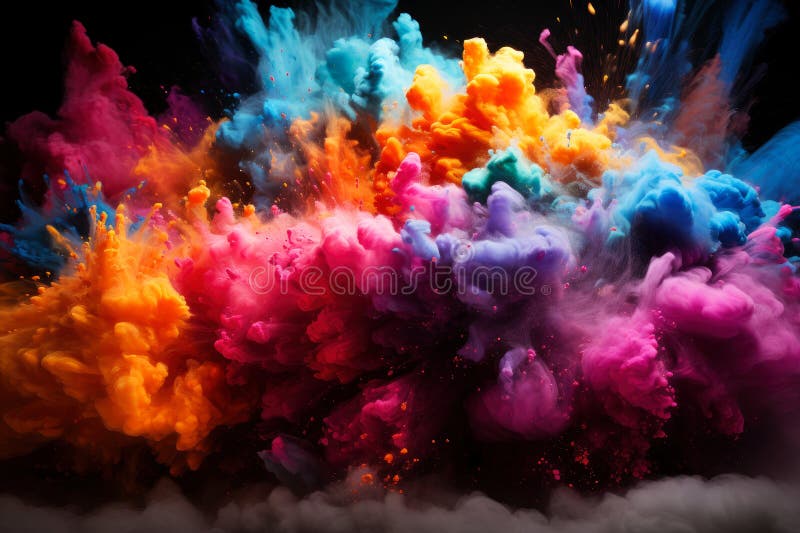 Multicolored Powder, Smoke and Ink Explode on a Black Background ...