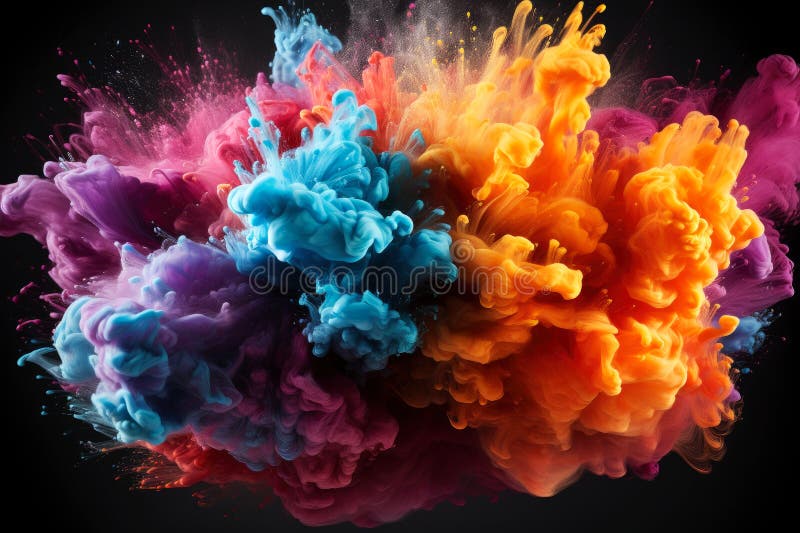 Multicolored Powder, Smoke and Ink Explode on a Black Background ...