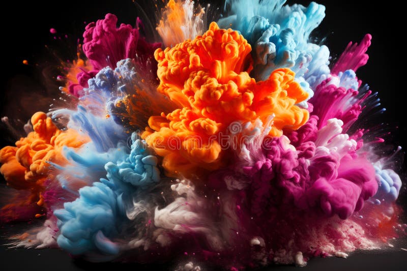 Multicolored Powder, Smoke and Ink Explode on a Black Background ...