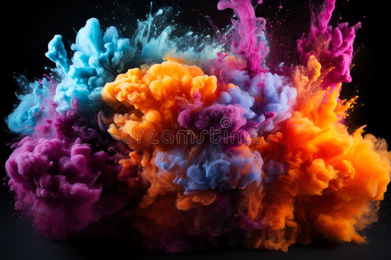 Multicolored Powder, Smoke and Ink Explode on a Black Background ...