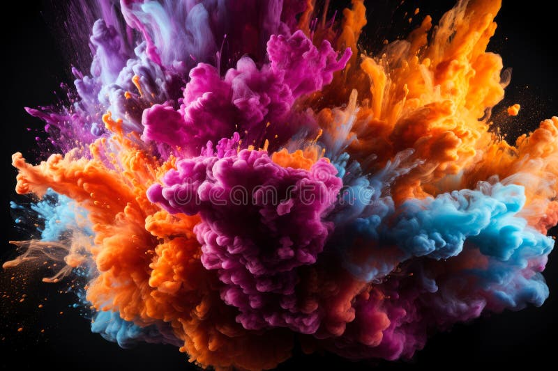 Multicolored Powder, Smoke and Ink Explode on a Black Background ...