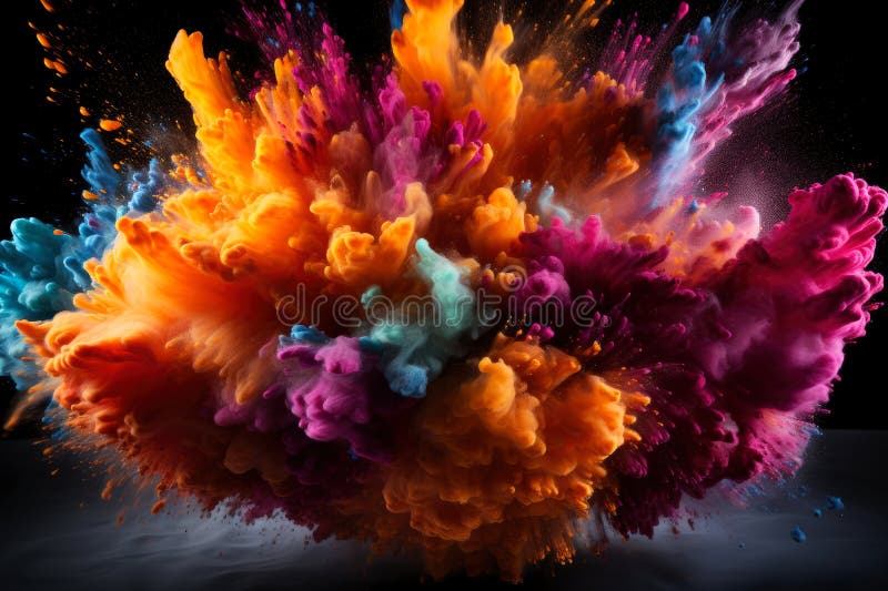 Multicolored Powder, Smoke and Ink Explode on a Black Background ...
