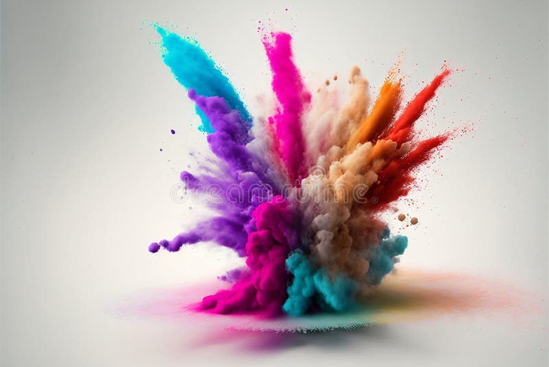 Multicolored Powder Splatted on White Background, Freeze Motion Color ...