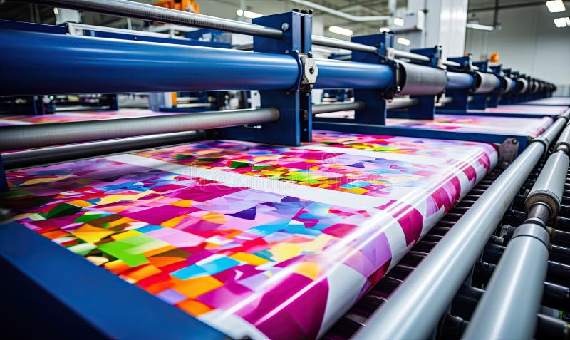 A Multicolored Printing Machine in Action Stock Illustration ...