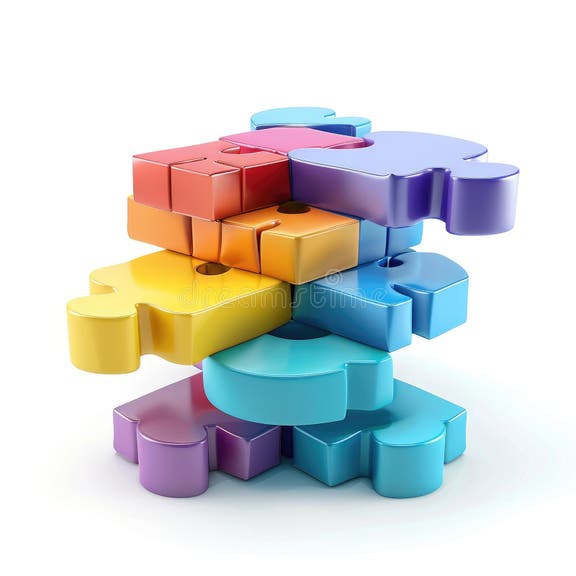Colorful 3D Puzzle Pieces Stacked, Solution Concept Stock Illustration ...