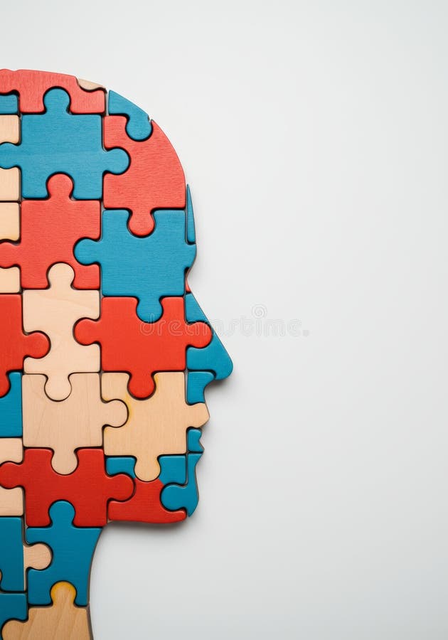 Multicolored Puzzle Pieces Forming Human Head Silhouette on Light ...