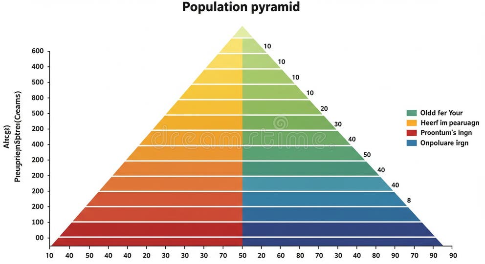 A Multicolored Pyramid Chart Represents Population Distribution by Age ...