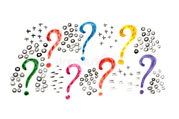 Multicolored Question Marks Painted with Watercolors on Isolated White ...