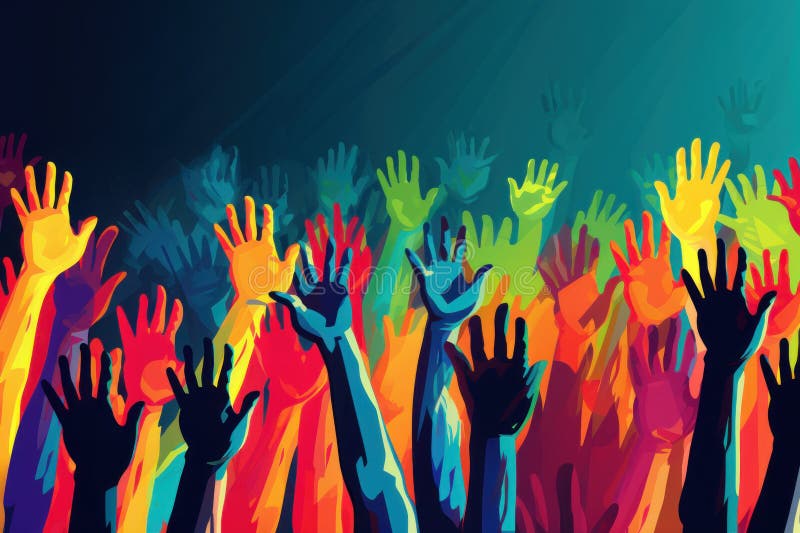 Multicolored Raised Hands. the Concept of the Struggle for Rights ...