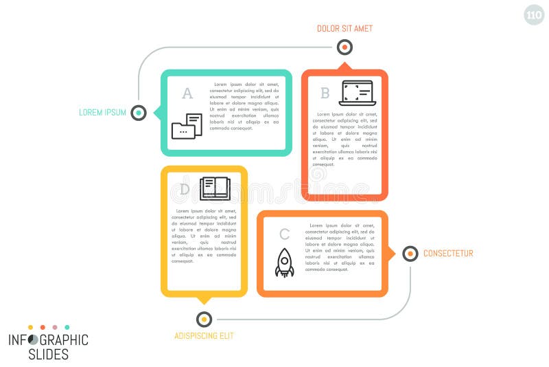 4 Multicolored Rectangular Elements with Icons Stock Vector - Illustration of process ...